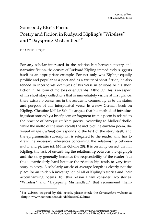 (PDF) Somebody Else's Poem: Poetry and Fiction in Rudyard Kipling's ...