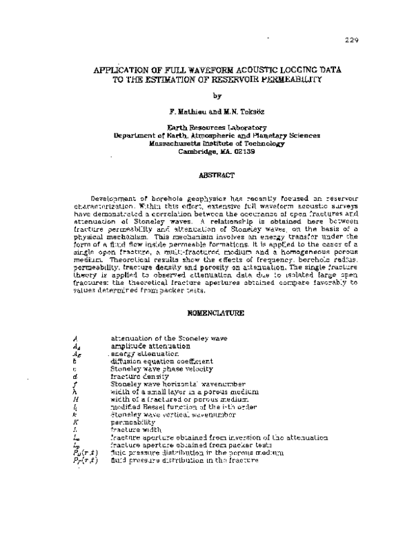 Pdf Application Of Full Waveform Acoustic Logging Data To The Estimation Of Reservoir Permeability