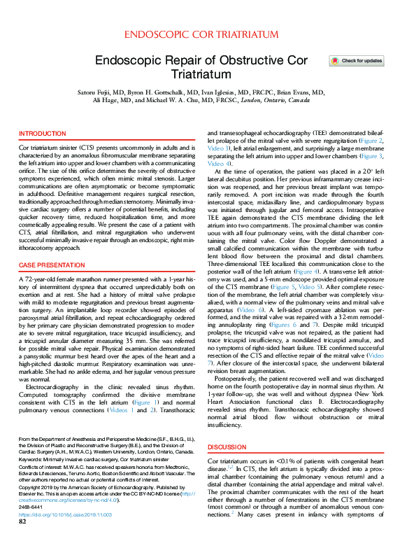 (PDF) Endoscopic Repair of Obstructive Cor Triatriatum
