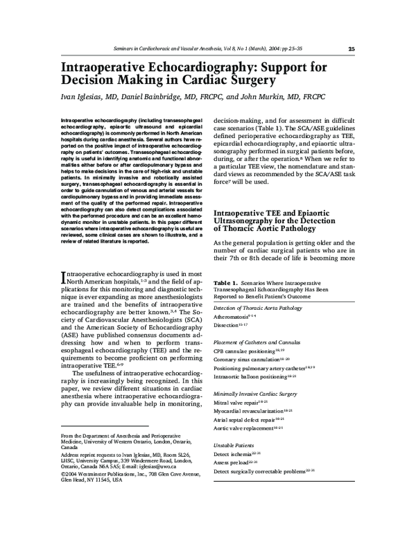 (PDF) Intraoperative Echocardiography: Support for Decision Making in ...
