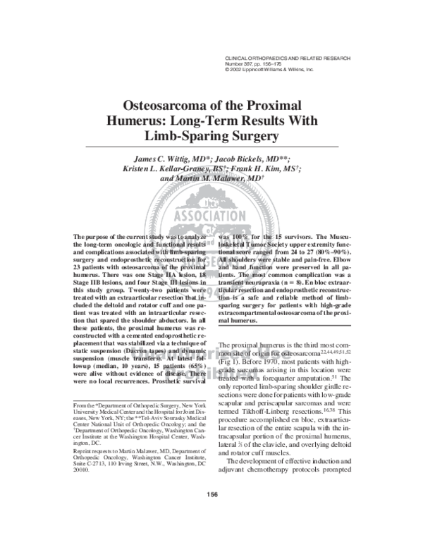 Osteosarcoma of the Proximal Humerus: Long-Term Results With Limb ...