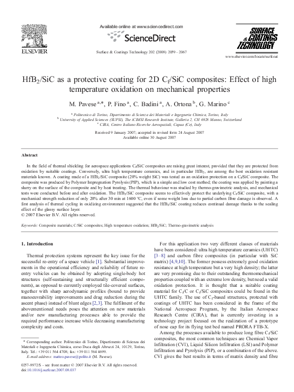 (PDF) HfB2/SiC as a protective coating for 2D Cf/SiC composites: Effect ...
