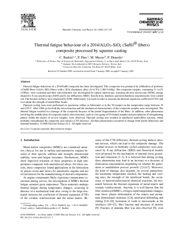(PDF) Thermal fatigue behaviour of a 2014/Al2O3-SiO2 (Saffil® fibers ...