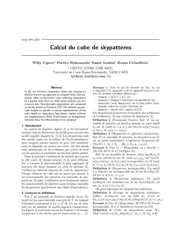 (PDF) Calcul du cube de skypatterns