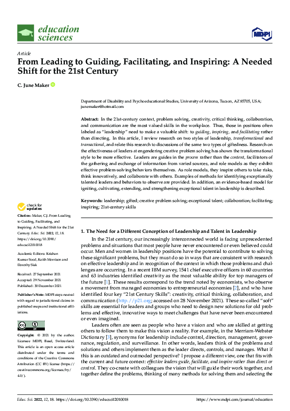 (PDF) From Leading to Guiding, Facilitating, and Inspiring: A Needed ...