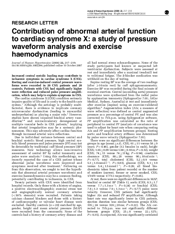 (PDF) Contribution of abnormal arterial function to cardiac syndrome X ...