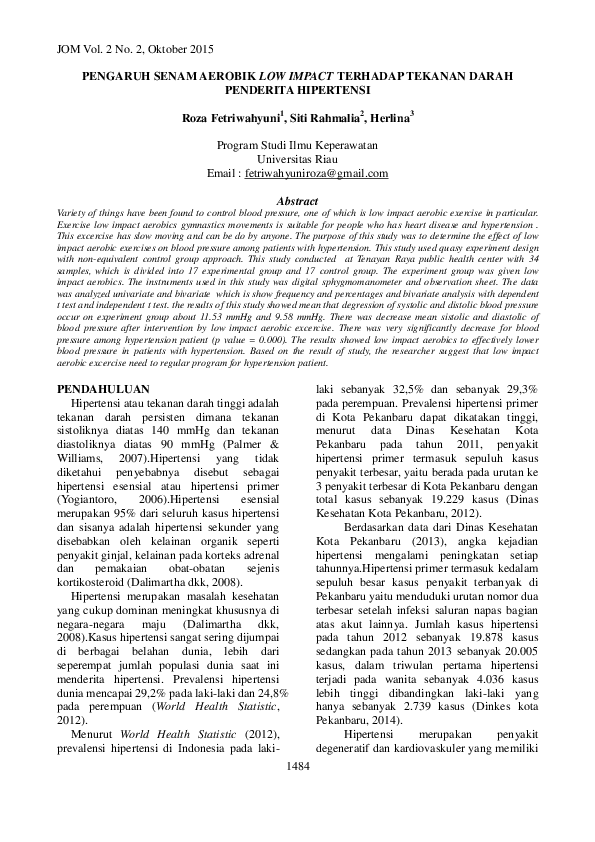 (PDF) Pengaruh Senam Aerobik Low Impact Terhadap Tekanan Darah Penderita Hipertensi