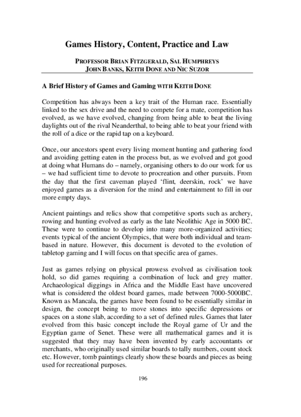 (PDF) Game history, Content, Practice and Law