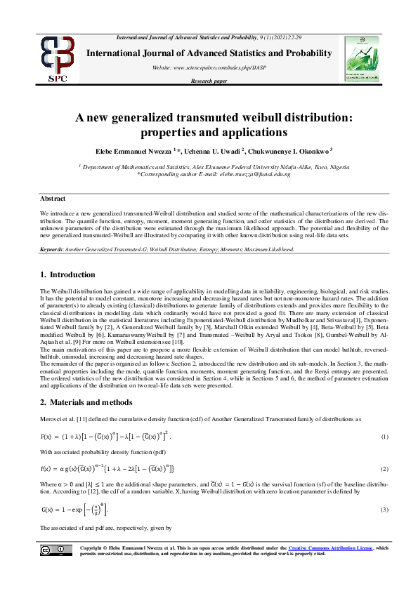 Pdf A New Generalized Transmuted Weibull Distribution Properties And