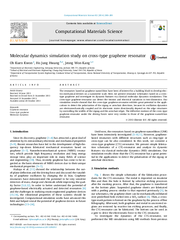 (PDF) Molecular dynamics simulation study on cross-type graphene resonator