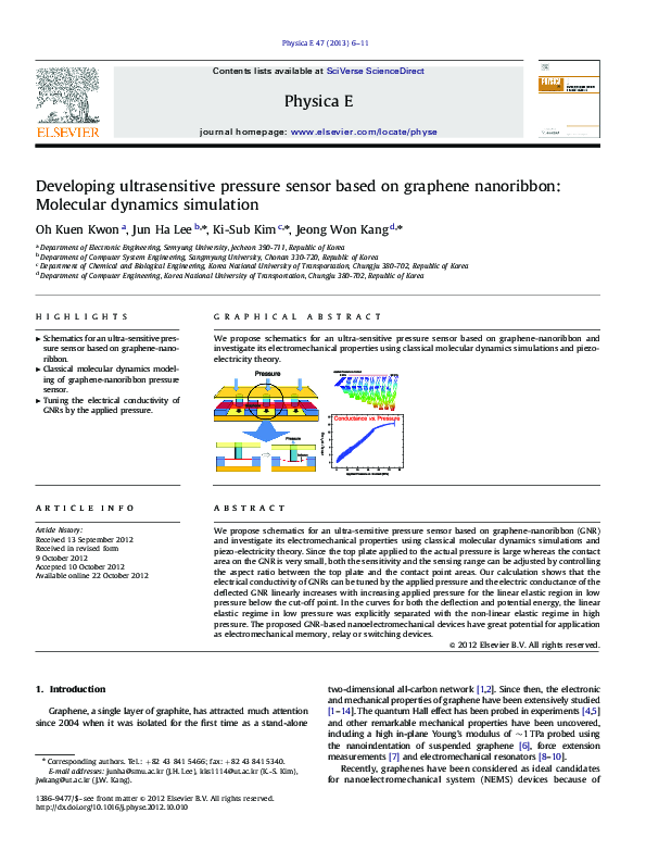 (PDF) Developing ultrasensitive pressure sensor based on graphene nanoribbon: Molecular dynamics ...
