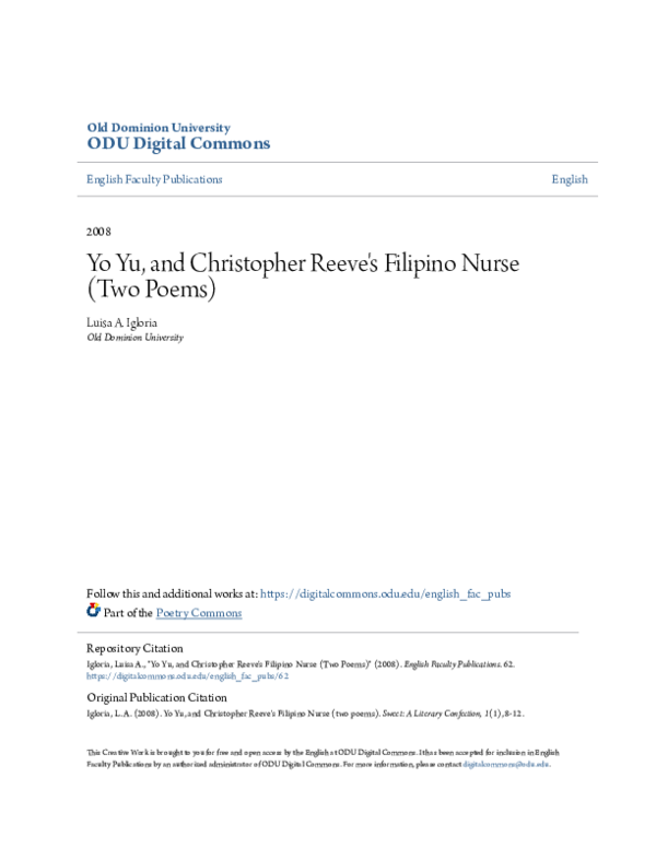 (PDF) Yo Yu, and Christopher Reeve's Filipino Nurse (Two Poems)