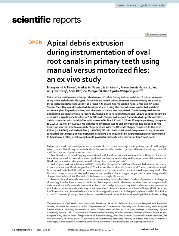 (PDF) Apical debris extrusion during instrumentation of oval root ...