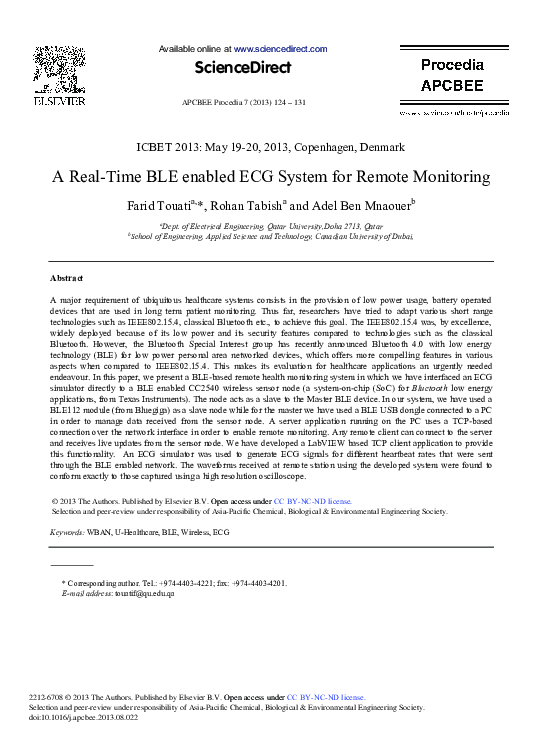 (PDF) A Real-time BLE Enabled ECG System for Remote Monitoring