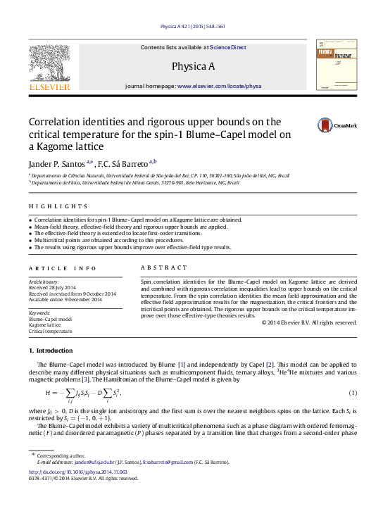 (PDF) Correlation identities and rigorous upper bounds on the critical ...