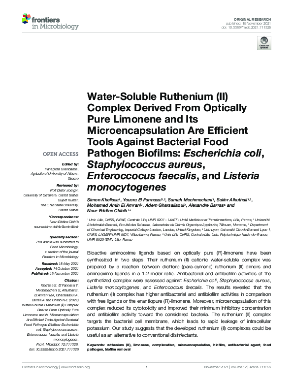 (PDF) Water-Soluble Ruthenium (II) Complex Derived From Optically Pure ...
