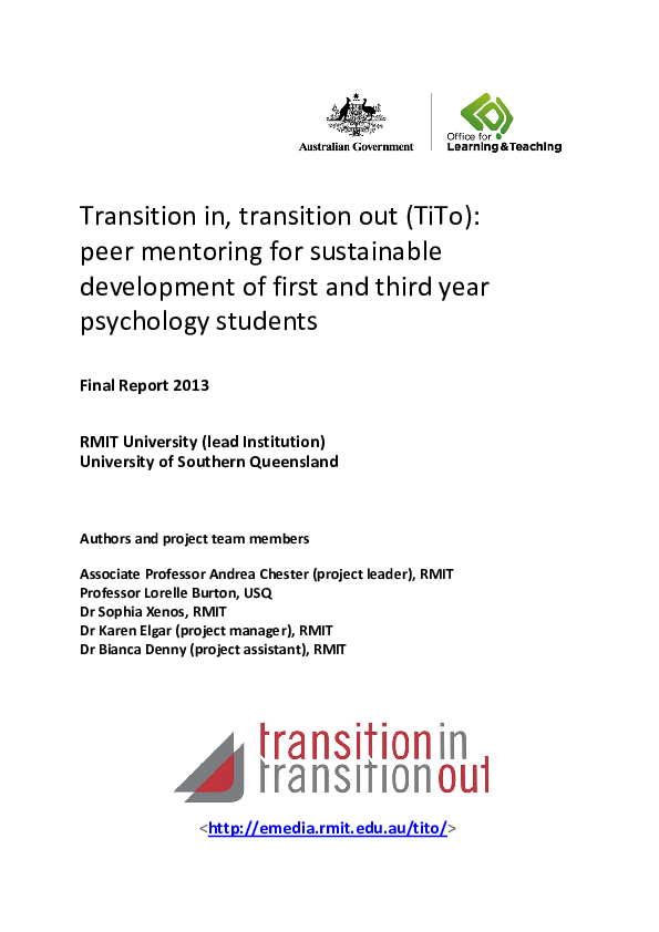 (PDF) Transition in, transition out (TiTo): peer mentoring for ...