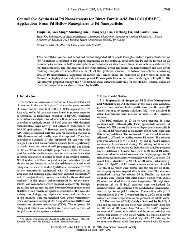 (PDF) Controllable Synthesis of Pd Nanocatalysts for Direct Formic Acid Fuel Cell (DFAFC ...