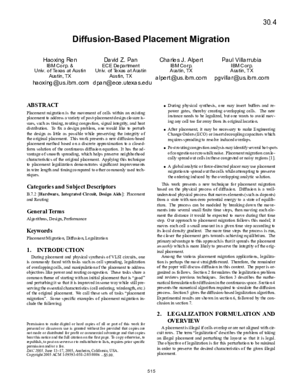 (PDF) Diffusion-based placement migration | haoxing ren - Academia.edu