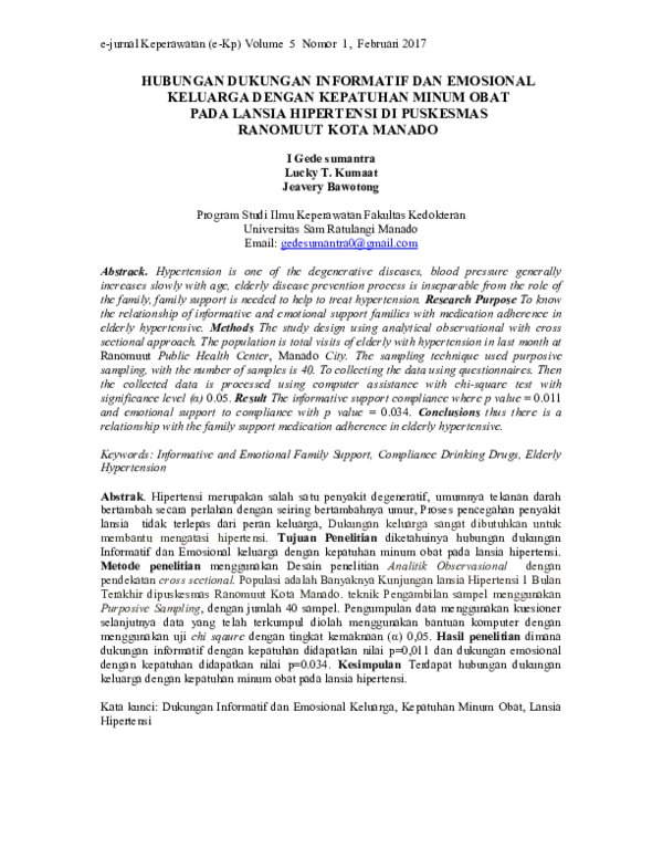 (PDF) Hubungan Dukungan Informatif Dan Emosional Keluarga Dengan Kepatuhan Minum Obat Pada ...