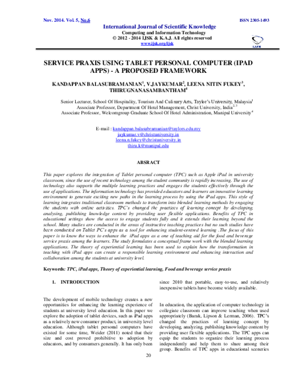 (PDF) Service praxis using tablet personal computer (ipad apps) - A ...