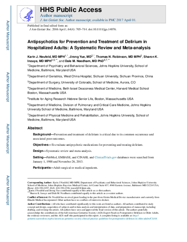 (PDF) Antipsychotic Medication for Prevention and Treatment of Delirium ...