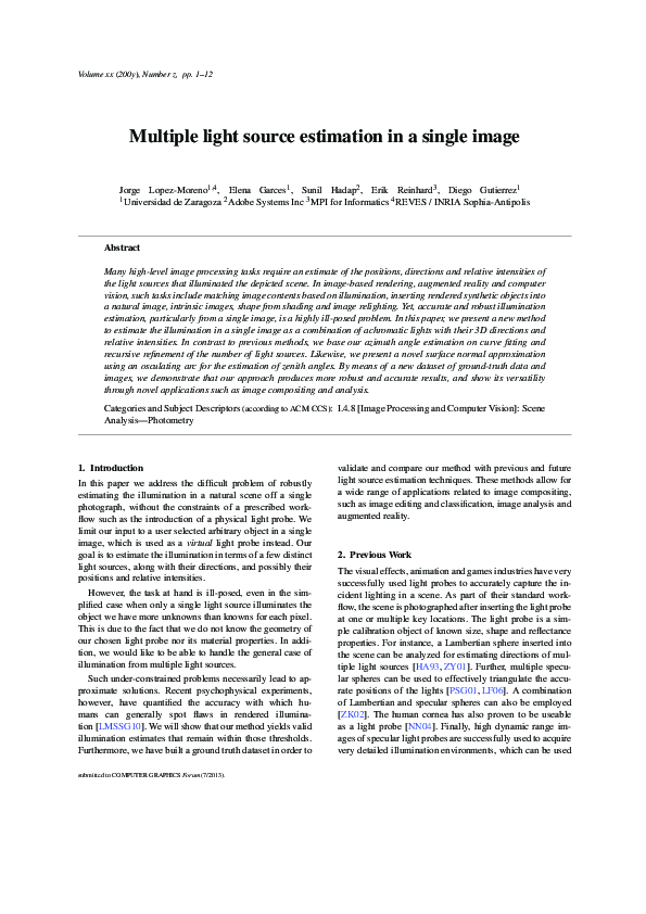 (PDF) Multiple Light Source Estimation in a Single Image