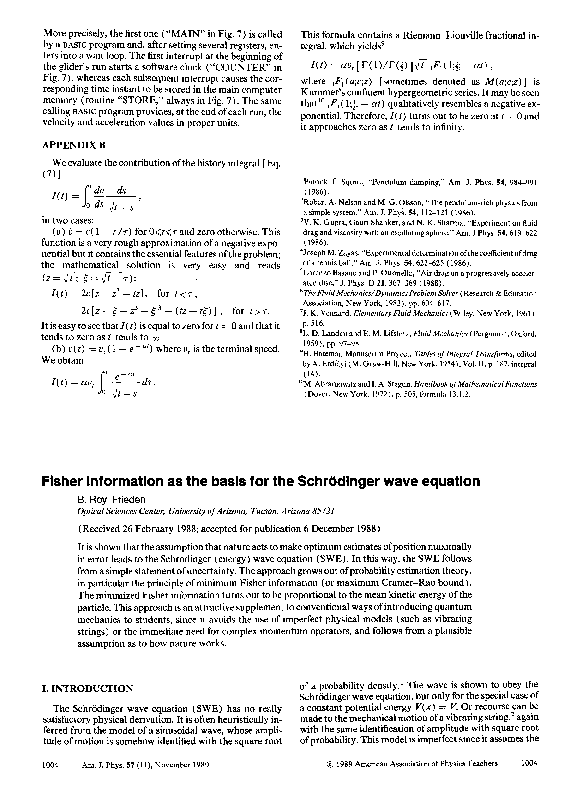 (PDF) Fisher information as the basis for the Schrödinger wave equation