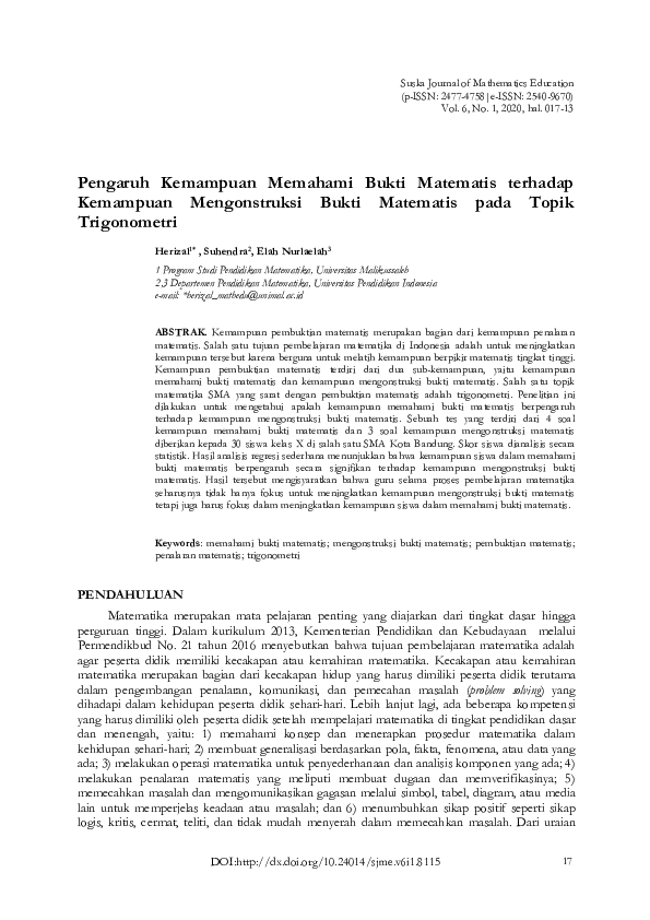 (PDF) Pengaruh Kemampuan Memahami Bukti Matematis terhadap Kemampuan ...