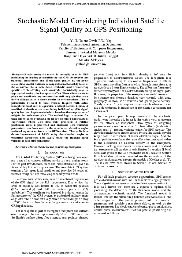 Pdf Stochastic Model Considering Individual Satellite Signal Quality