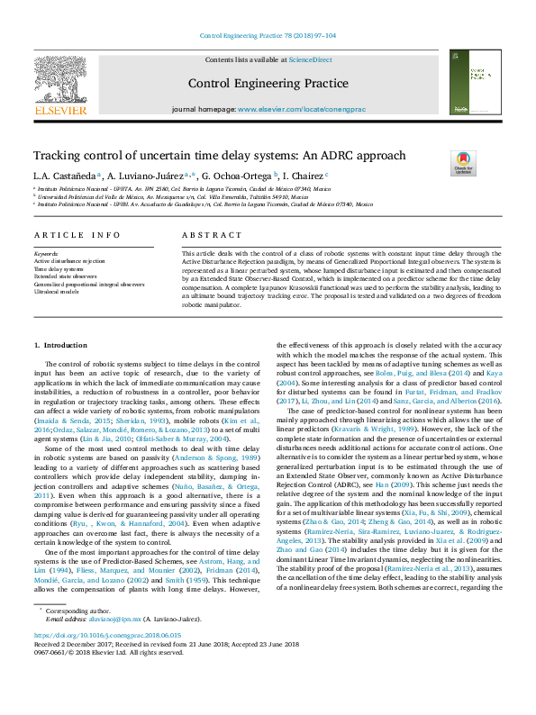(PDF) Tracking control of uncertain time delay systems: An ADRC approach
