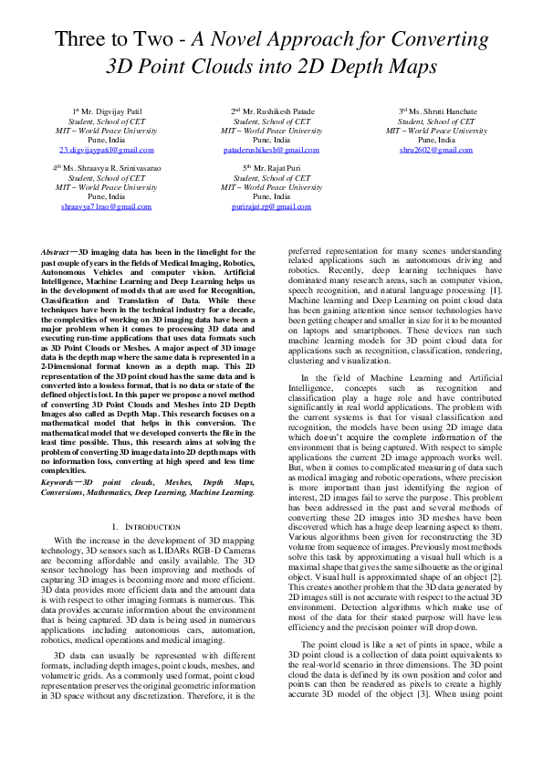 (PDF) Three to Two - A Novel Approach for Converting 3D Point Clouds into 2D Depth Maps