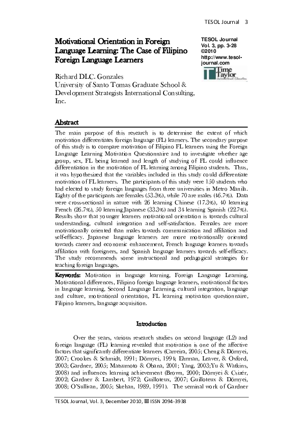 (PDF) Motivational Orientation in Foreign Language Learning: The Case ...