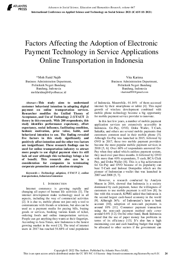 (PDF) Factors Affecting the Adoption of Electronic Payment Technology in Service Applications ...