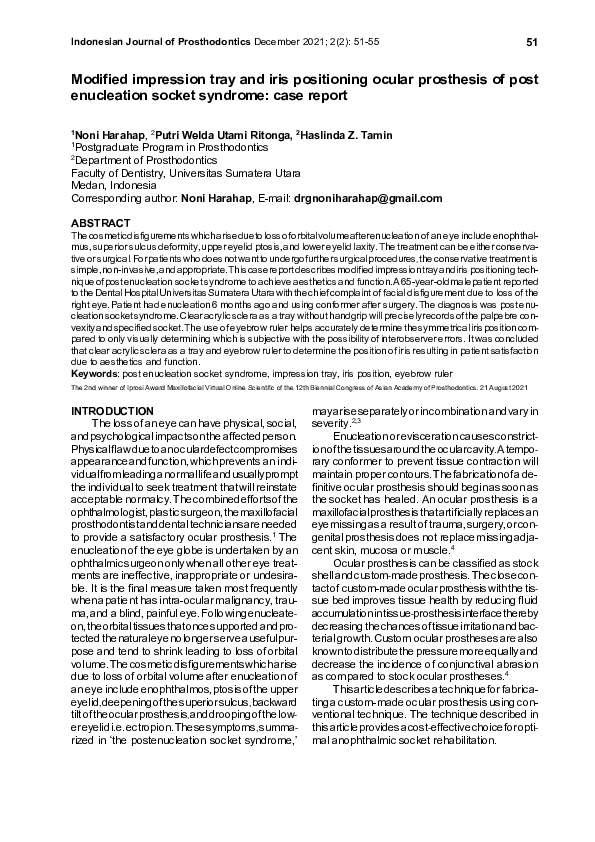 (PDF) Modified impression tray and iris positioning ocular prosthesis ...