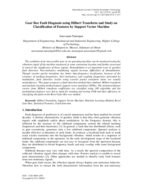 Pdf Gearbox Fault Diagnosis Using Hilbert Transform And Segmented Regression Mohammad