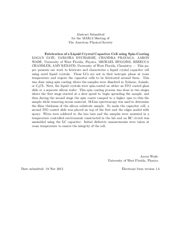 (PDF) Fabrication of a Liquid Crystal Capacitor Cell using Spin-Coating