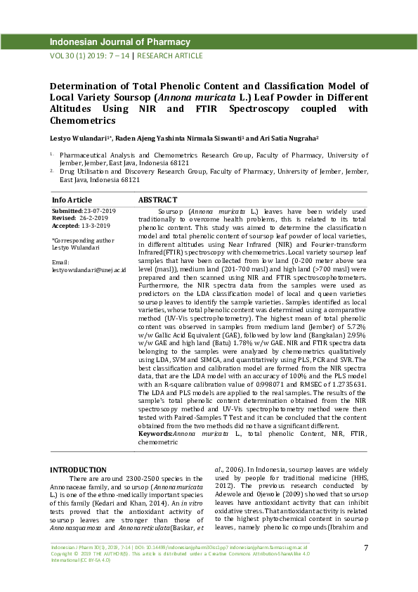 (PDF) Determination of Classification Model and Total Phenolic Content of Local Variety Soursop ...
