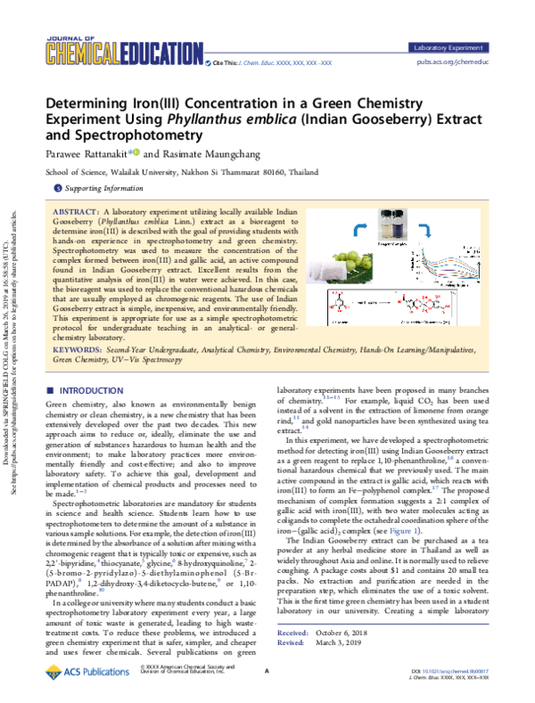 (PDF) Determining Iron(III) Concentration in a Green Chemistry Experiment Using Phyllanthus ...