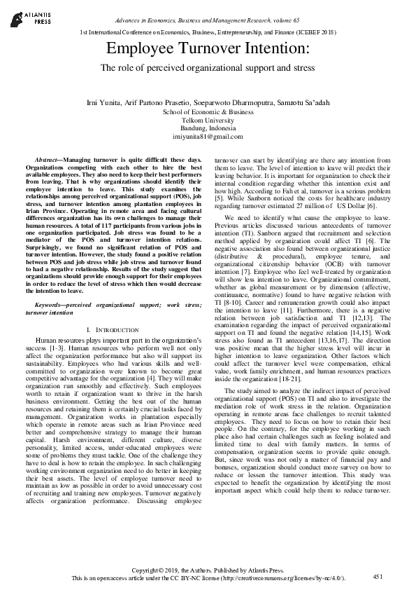 (PDF) Employee Turnover Intention: The role of perceived organizational ...