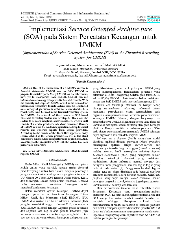 Pdf Implementasi Service Oriented Architecture Soa Pada Sistem Pencatatan Keuangan Untuk