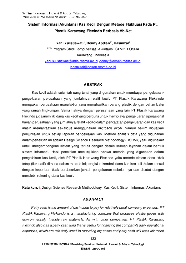 (PDF) Sistem Informasi Akuntansi Kas Kecil Dengan Metode Fluktuasi Pada ...