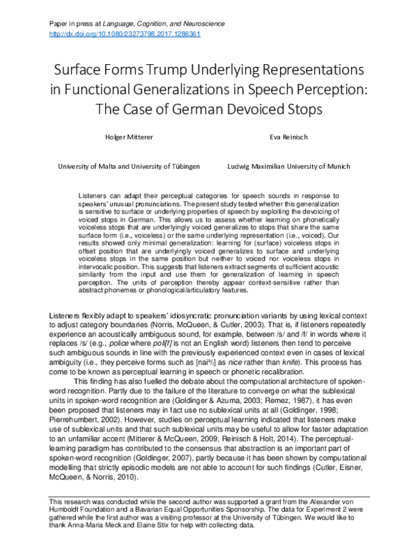 (PDF) Surface forms trump underlying representations in functional ...