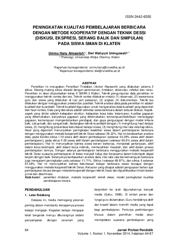 (PDF) Peningkatan Kualitas Pembelajaran Berbicara Dengan Metode ...
