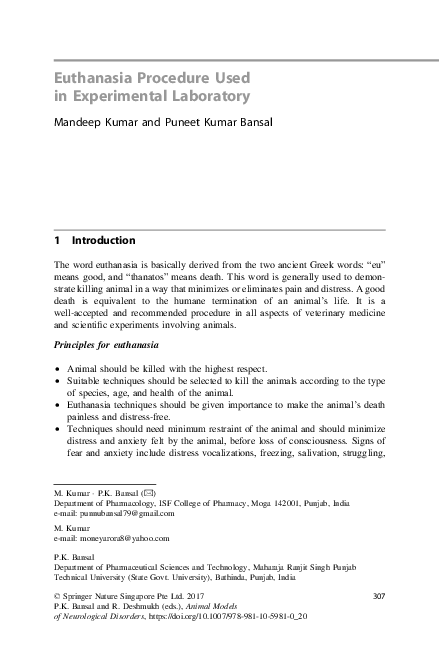 (PDF) Euthanasia Procedure Used in Experimental Laboratory