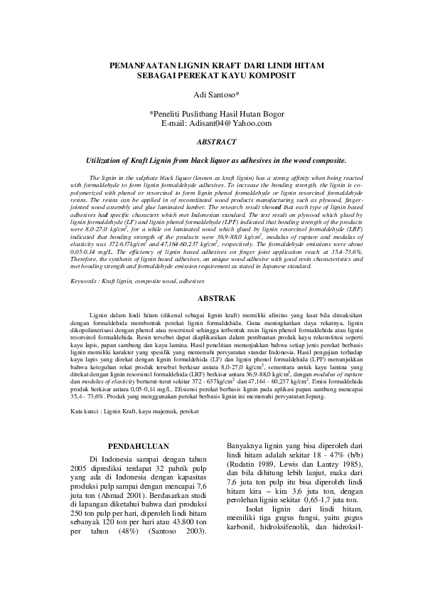 (PDF) Pemanfaatan Lignin Kraft Dari Lindi Hitam Sebagai Perekat Kayu ...