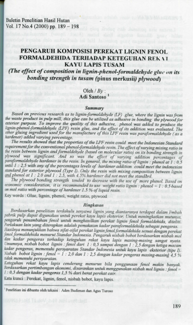 (PDF) Pengaruh Komposisi Perekat Lignin Fenol Formaldehida Terhadap ...