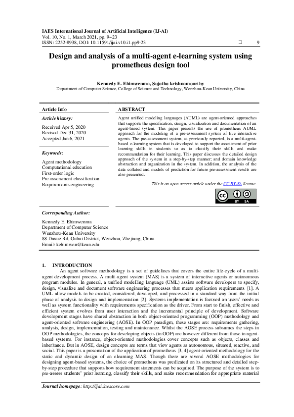 (PDF) Design and analysis of a multi-agent e-learning system using prometheus design tool