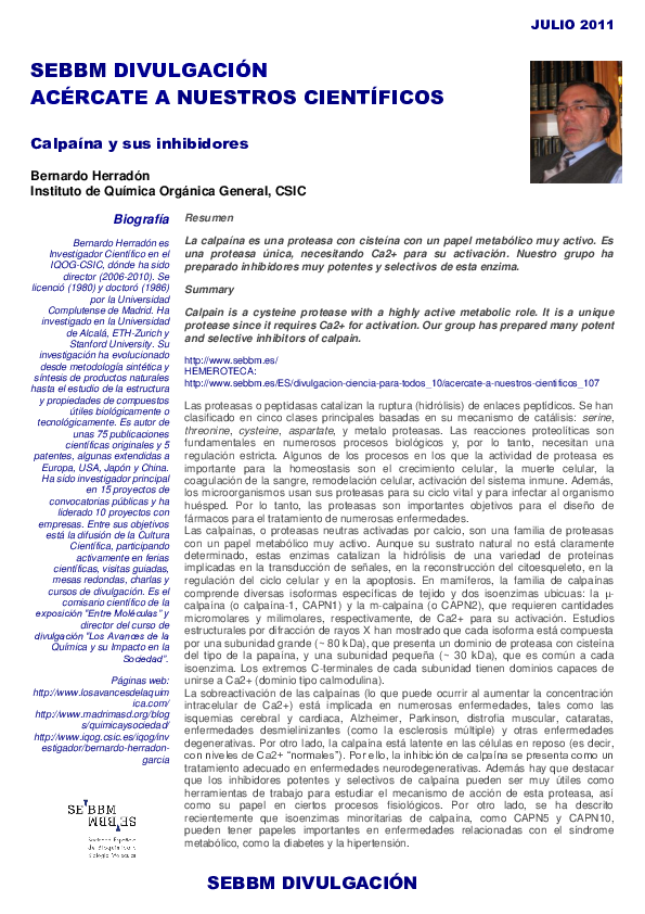 (PDF) Calpaína y sus inhibidores | Bernardo Herradón - Academia.edu