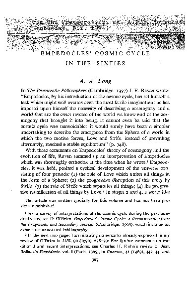 (PDF) EMPEDOCLES' COSMIC CYCLE IN THE 'SIXTIES